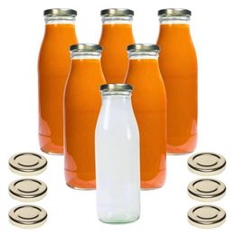 mikken Trinkflasche 6er Set Milchflaschen 500 ml mit Schraubdeckel plus 6 Erssatzdeckel