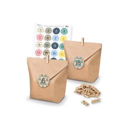 itenga befüllbarer Adventskalender Adventskalender Set 24 Geschenktüten + Klammern + Sticker