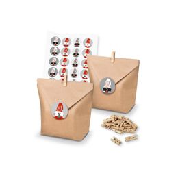 itenga befüllbarer Adventskalender Adventskalender Set 29 Geschenktüten Klammern + Sticker Wichtelbande