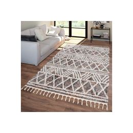 TT Home Hochflor-Teppich Wohnzimmer Schlafzimmer Teppich Hochflor Fransen Geometrisch