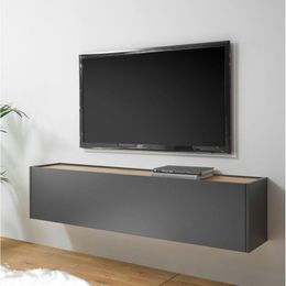Lomadox Wohnzimmer tv Hängeschrank CRISP-61 in anthrazit mit Absetzungen in Wotan Eiche Nb., b/h/t: ca. 150/35/30 cm - braun
