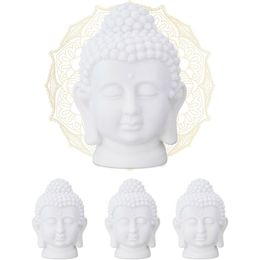 Relaxdays 4 x Buddha Kopf, Kunststoff, Buddha-Figur, hbt: 17x12x10 cm, Zen-Deko für Wohnzimmer & Bad, Feng Shui Deko, weiß