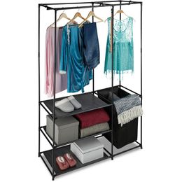 Relaxdays Offener Kleiderschrank, mit Wäschekorb, freistehend, Kleiderständer mit Ablage, HBT 180 x 115 x 50 cm, schwarz
