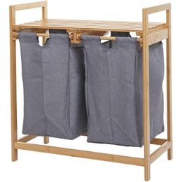 Wäschesammler HHG 731, Laundry Wäschesortierer Wäschekorb Wäschebehälter, Bambus 2 Fächer 74x64x33cm 70l dunkelgrau - grey