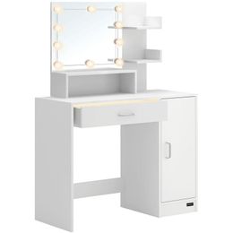 Casaria Schminktisch Jocelyn mit LED-Beleuchtung Spiegel Schublade 3 Ablagen Make-up Schlafzimmer Kosmetiktisch Frisiertisch Schminkkommode Holz Weiß