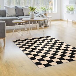 Teppich Geometrisches Muster Schachbrett Schwarz Beige