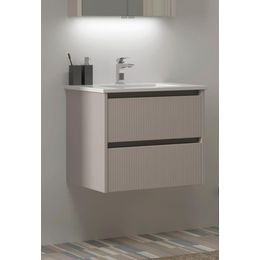 Waschtisch Welltime "Urban" Waschtische Gr. schwarze Aluminium-Profile, grau (kashmir grau, beige) Waschtische mit Keramik Waschbecken, 2 Schubladen Softclose, Breite 60 cm