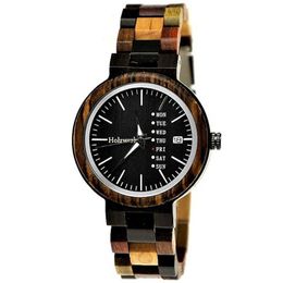 Holzwerk Quarzuhr TEUTONIA kleine Damen Holz Armband Uhr mit Datum in schwarz & braun