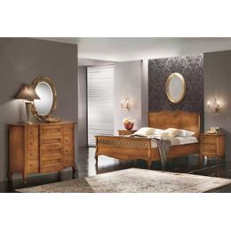 JVmoebel Schlafzimmer-Set Braun Bett 2x Nachttische 3tlg. Italienische Möbel Holz Neu