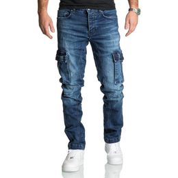 REPUBLIX Straight-Jeans Jeans Hose Herren Regular Fit Denim Cargo Jeans Hose