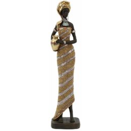 Afrikanische Figurenfiguren Abbildung Afrikanische afrikanische Frauen und Gold -Elefanten 8x10x41CM 28689 - Dorado - Signes Grimalt