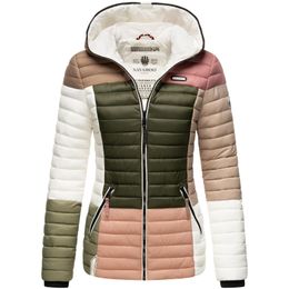 Navahoo Damen Stylische Steppjacke Colorblocking &Uuml;bergangsjacke mit Kapuze Multikulti