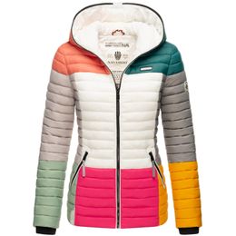 Navahoo Damen Stylische Steppjacke Colorblocking &Uuml;bergangsjacke mit Kapuze Multikulti