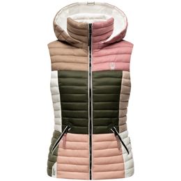 Navahoo Damen Steppweste &Auml;rmellose Weste im Colourblocking-Stil und Kapuze Shadaa Multikulti