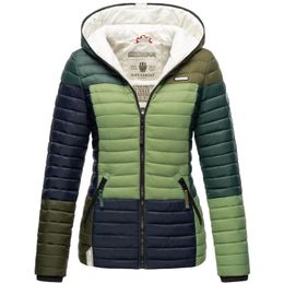 Navahoo Damen Stylische Steppjacke Colorblocking Übergangsjacke mit Kapuze Multikulti