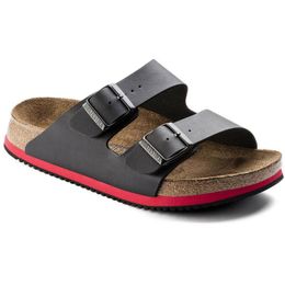 Birkenstock - Sandale Arizona Superlauf, Birko-Flor, schwarz/rot, normal, Größe 35