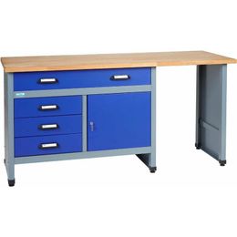 Kupper - Küpper Werkbank 12037, 170 cm breit, 1 Tür, 4 Schubladen, ultramarinblau - ultramarinblau