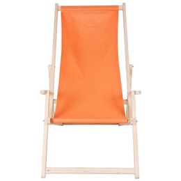 Strandstuhl mit Armlehne Holz Campingliege Orange Balkonliege Faltliege - Melko