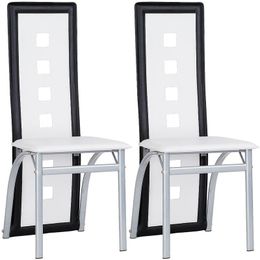 2er Set Esszimmerstühle Stuhl Küchenstuhl Esszimmerstuhl Wohnzimmerstühle Kunstleder Hochlehner Weiß-schwarz