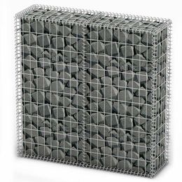 Steinkorb Gabione mit Deckeln Verzinkter Draht 100x100x30 cm 03798