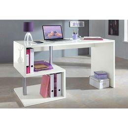 Dmora - Esse moderner Schreibtisch für Büro und Arbeitszimmer mit Regal, Made in Italy, Computertisch, PC-Schreibtisch, 140x60h78 cm, glänzend weiße