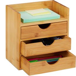 Relaxdays - Schreibtisch Organizer, Ablage, 3 Schubladen, für Büroutensilien, Bambus Schubladenbox, hbt: 21x20x13 cm natur