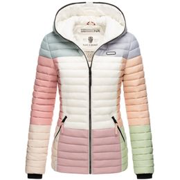 Navahoo Damen Stylische Steppjacke Colorblocking Übergangsjacke mit Kapuze Multikulti