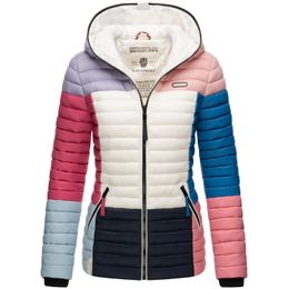 Navahoo Damen Stylische Steppjacke Colorblocking Übergangsjacke mit Kapuze Multikulti