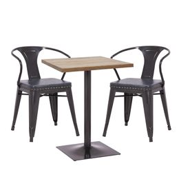Set Bistrotisch 2x Esszimmerstuhl MCW-H10d, Stuhl Tisch Küchenstuhl Gastronomie MVG ~ schwarz-grau, Tisch hellbraun