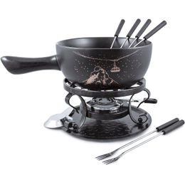 SWISSMAR Fondue Gruyére, 2,65 l, Käsefondue, Keramik/Schmiedeeisen, 9-teilig, inkl. 6 Fonduegabeln, schwarz