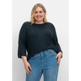 sheego Große Größen: Oversized-Pullover mit 3/4-Arm, aus Bändchengarn, nachtblau, Gr.52/54