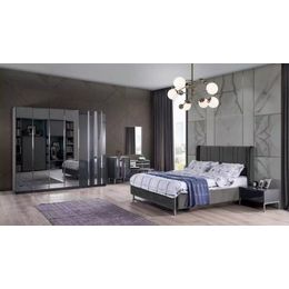 JVmoebel Komplettschlafzimmer Schlafzimmer Bett 2x Nachttische Kleiderschrank Spiegel Design 6tlg