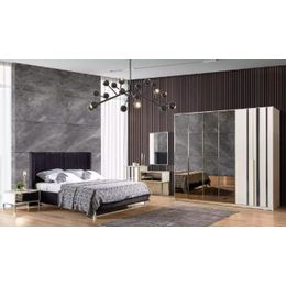 JVmoebel Komplettschlafzimmer Bett 2x Nachttische 6tlg. Schlafzimmer Kleiderschrank Design Modern