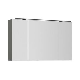 Lomadox Spiegelschrank PALERMO-136-GREY grau 120cm breit mit LED Aufsatzleuchte schwarz matt 120/72/21 cm
