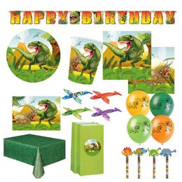 Partystrolche Einweggeschirr-Set XXL Partyset Dino-Party Deko Kindergeburtstag Dinosaurier