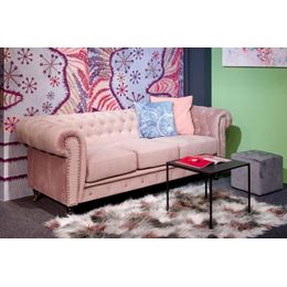 Die Wäscherei Hamburg Klassisches Sofa Timothy in geheftetem rosa Samtbezug