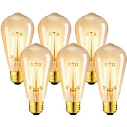 Packung mit 6 6 w Edison Vintage E27 LED-Lampen – ST64 Glühlampe 2200 k warmweiß – entspricht 48 w Glühlampe