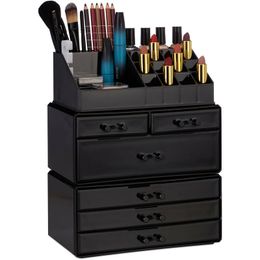 Relaxdays 1 x Kosmetikorganizer mit 6 Schubladen, 22 Fächer Make Up Organizer, große Schmink-Aufbewahrung aus Acryl, schwarz