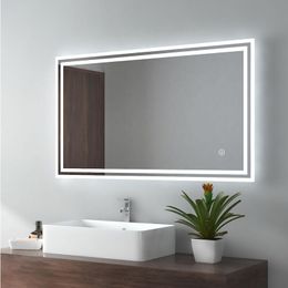 EMKE Badspiegel LED Badezimmerspiegel mit Beleuchtung IP44 Wasserdicht Wandspiegel, 100x60cm, Kaltweißes/Neutral/Warmweißes Licht Dimmbar,
