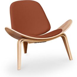 PRIVATEFLOOR Designer-Sessel - Skandinavischer Sessel - Kunstlederbezug - Lucy Braun - Massive Eiche, Veganes Leder, Holz - Braun