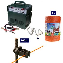 GEMI ELETTRONICA Komplettes Kit Für Den Weidezaun : 1 x Weidezaungerät Doppelstromversorgung 12V (Batterie) / 220 / 230 v Bis 5 Km Elektrozaun B12/2 + 1 x