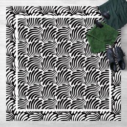 MICASIA Vinyl-Teppich - Quadratische Blätterornamente Schwarz Weiß mit Rahmen - Quadrat 1:1 Größe HxB: 40cm x 40cm