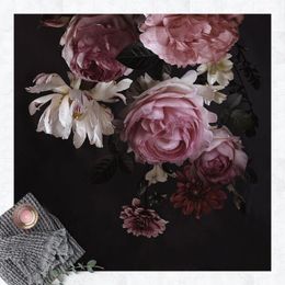MICASIA Vinyl-Teppich - Rosa Blumen auf Schwarz Vintage - Quadrat 1:1 Größe HxB: 40cm x 40cm