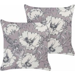 Beliani - Dekokissen 2er Set in Grau u. Weiß 45 x 45 cm Quadratisch mit Blumen Motiv Florales Muster Modern für Wohnzimmer Schlafzimmer Bett Sessel