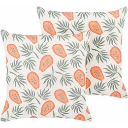 Beliani - Dekokissen 2er Set Mehrfarbig 45 x 45 cm Quadratisch mit Papaya Motiv Obst Muster Modern für Wohnzimmer Schlafzimmer Bett Sessel - Weiß