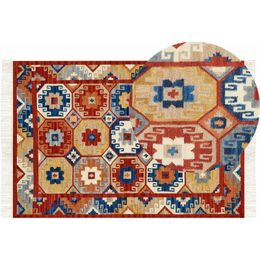 Beliani Kelim-Teppich Mehrfarbig Wolle und Baumwolle 160 x 230 cm mit Fransen Orientalischem Muster Handgewebt Boho Fußbodenheizung Geeignet - Bunt