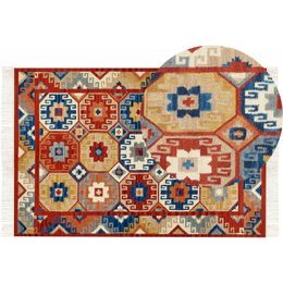 Beliani Kelim-Teppich Mehrfarbig Wolle und Baumwolle 200 x 300 cm mit Fransen Orientalischem Muster Handgewebt Boho Fußbodenheizung Geeignet - Bunt