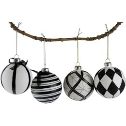 AM Design Weihnachtsbaumkugel Weihnachtsdeko, Christbaumschmuck, Christbaumkugeln aus Glas (12 St), handdekoriert und mundgeblasen, bunt|schwarz|weiß
