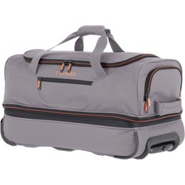 Travelite Reisetasche Basics, 55 cm, grau/orange, Duffle Bag Sporttasche mit Trolleyfunktion und Volumenerweiterung, grau|orange