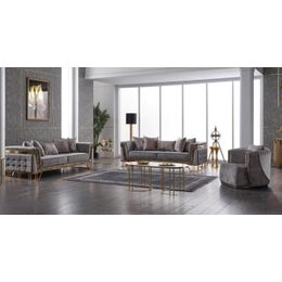 JVmoebel Wohnzimmer-Set Luxus Graue Sofagarnitur Dreisitzer mit Sessel